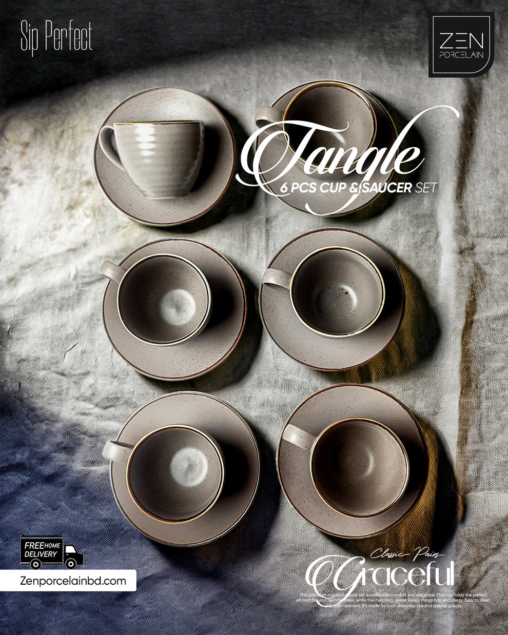 Tangle 12 Pieces Tea Set (6 Cup x 6 Saucer) – Zen Porcelain